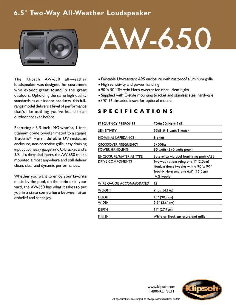 Klipsch AW-650 All Weather Outdoor Speakers Black Pair B-stock – Sound ...